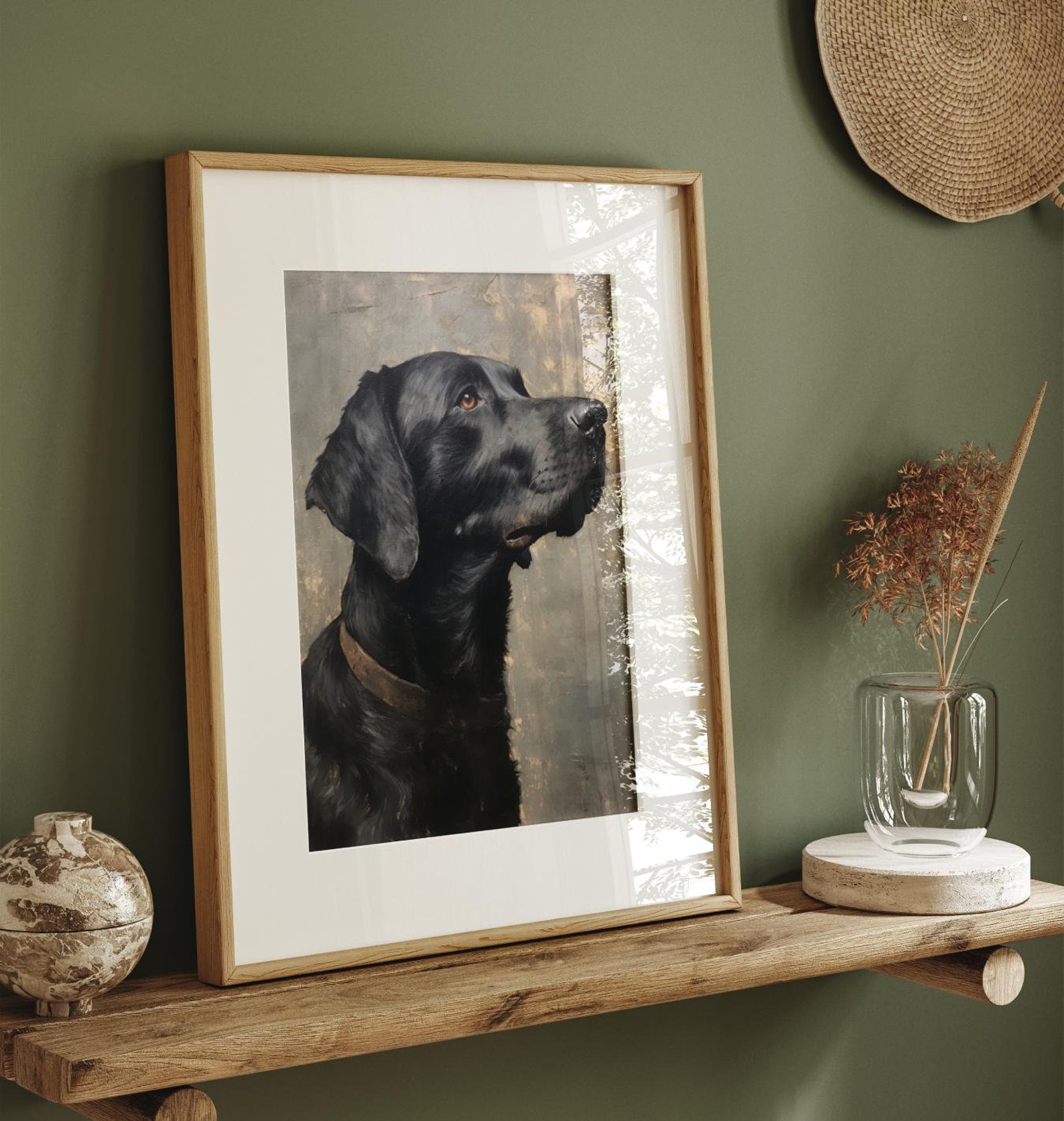 Vintage Black Labrador Portrait, Black Lab Art Print, Antique Oil ...