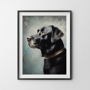 Vintage Black Lab Portrait Painting, Antique Black Labrador Art Print ...