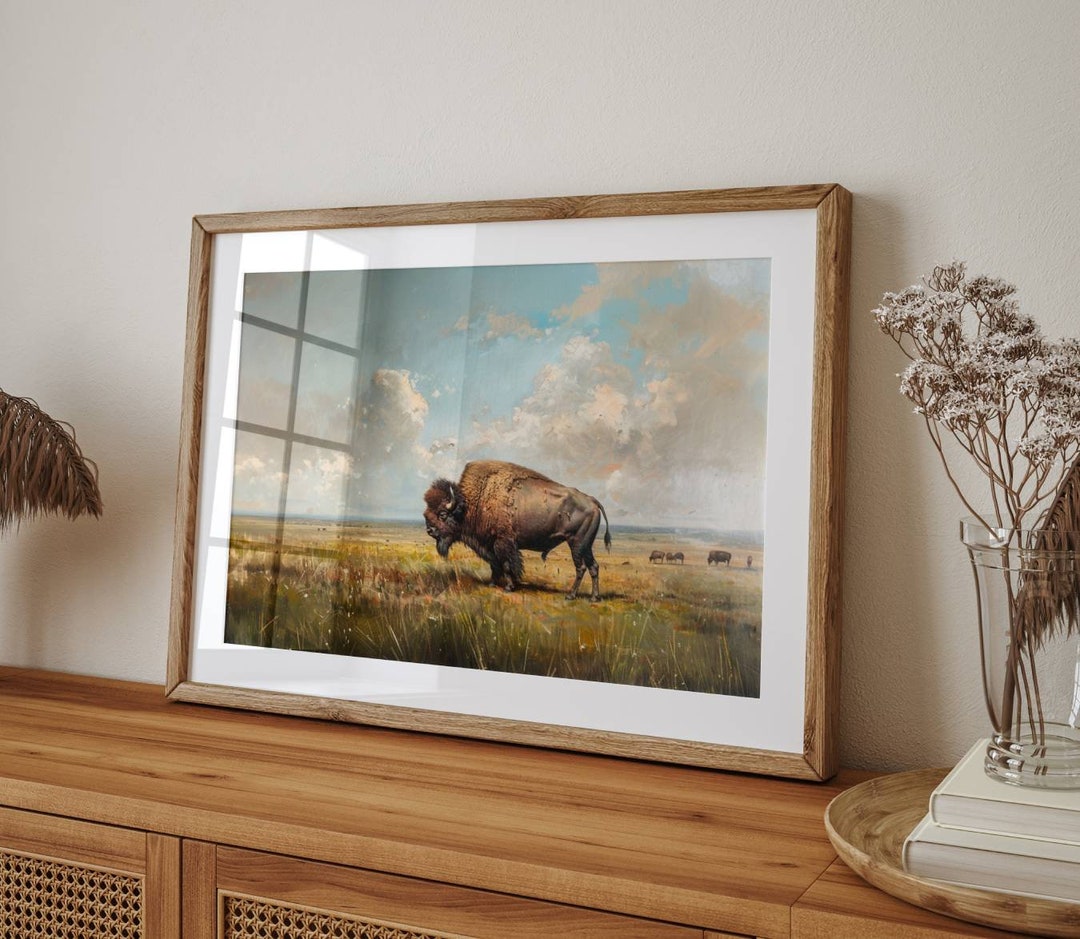 Antique Bison Painting Digital Download, Buffalo Painting, Americana ...