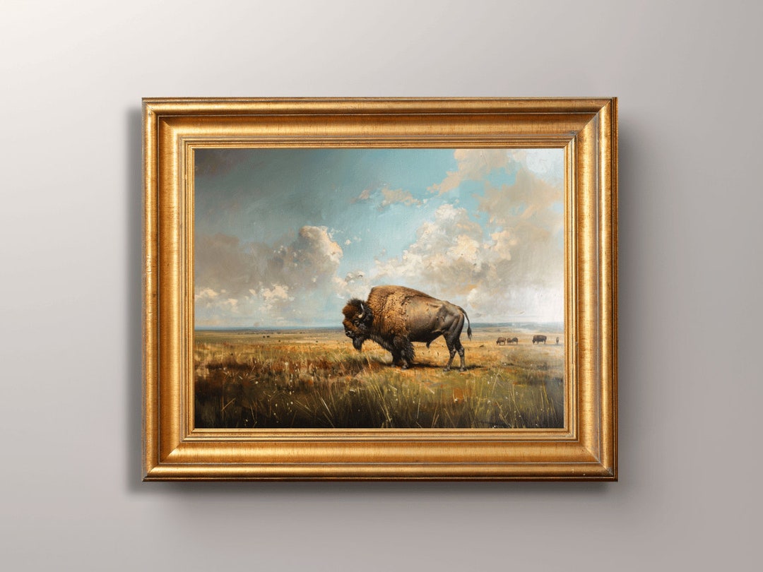 Antique Bison Painting Art Print, Buffalo Painting, Americana Art Print ...