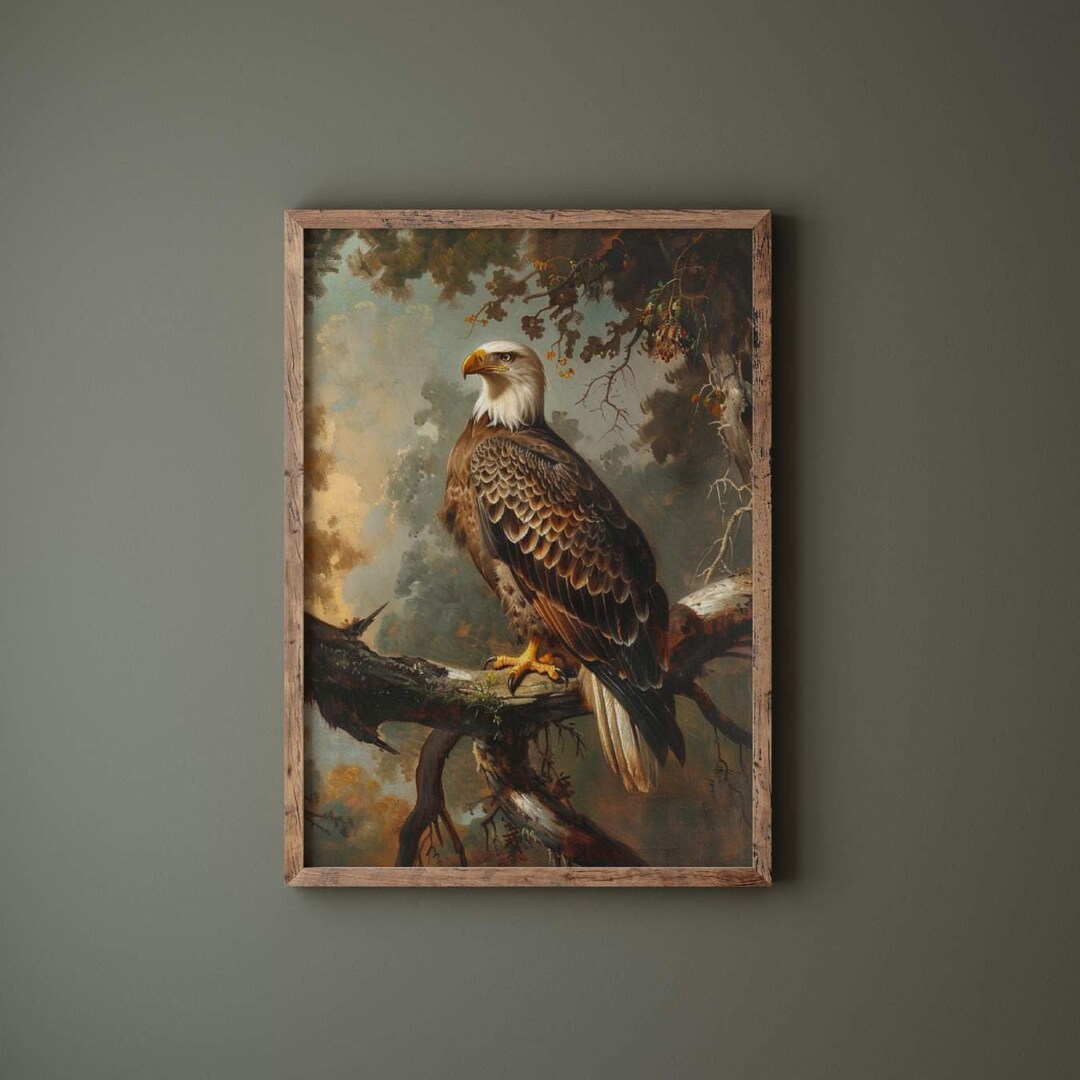Antique Bald Eagle Art Print, American Bald Eagle Portrait Painting ...