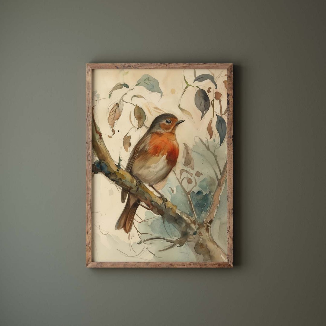 European Robin Art Print, Robin Watercolor Print, Vintage Print, Bird ...