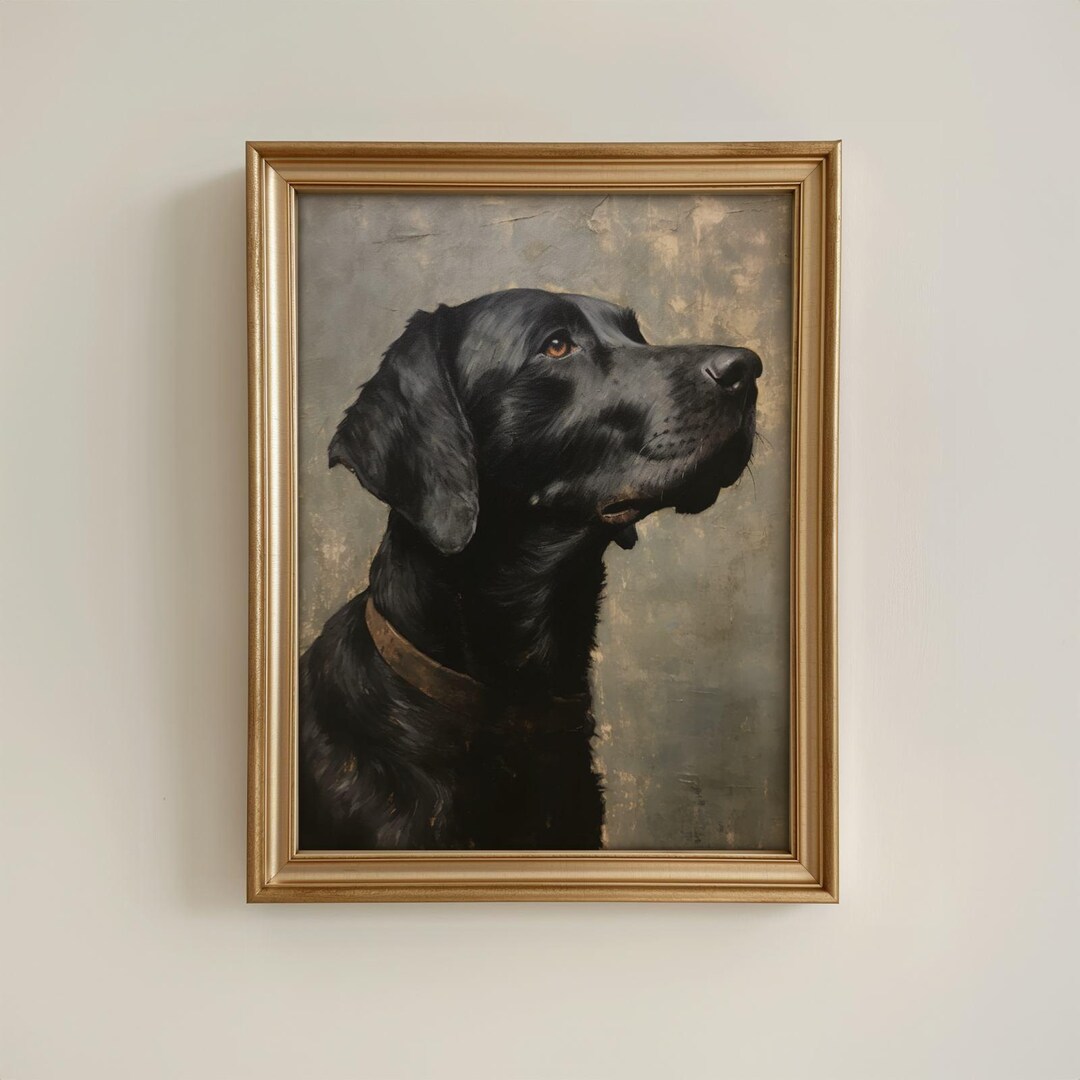 Vintage Black Labrador Portrait, Black Lab Art Print, Antique Oil ...