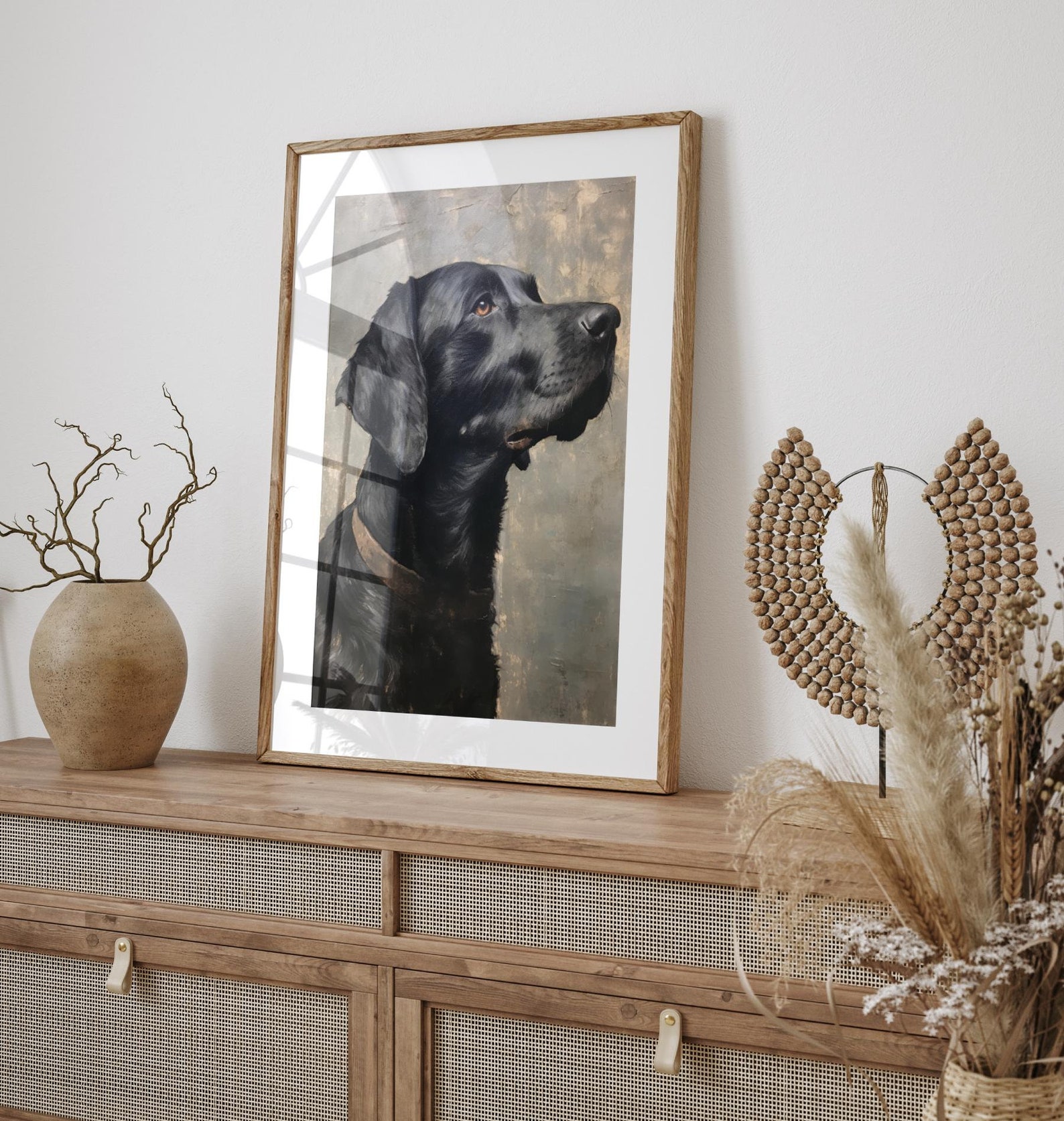 Vintage Black Labrador Portrait, Black Lab Art Print, Antique Oil ...