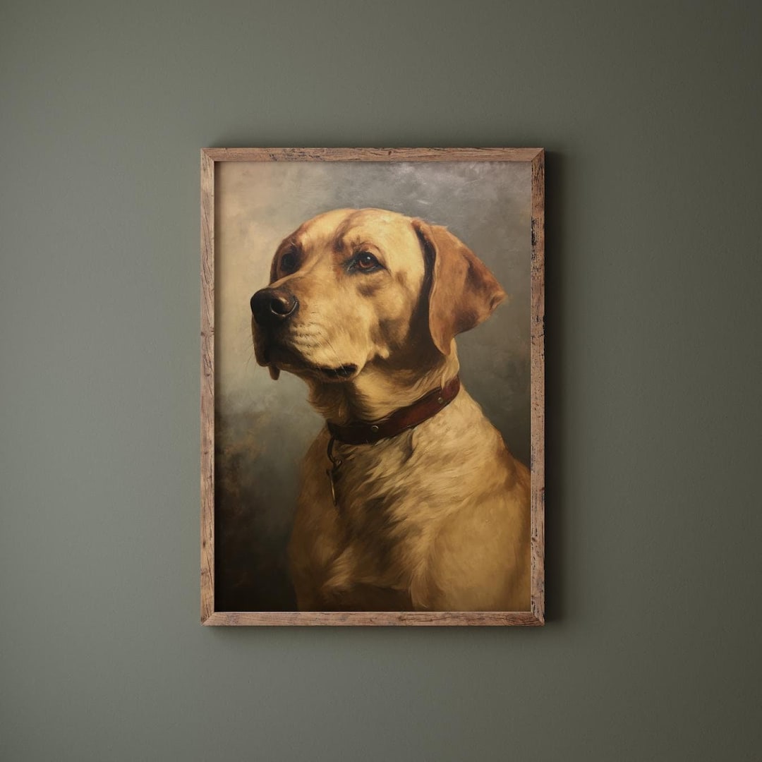 Antique Yellow Labrador Portrait Painting, Labrador Art Print, Vintage ...