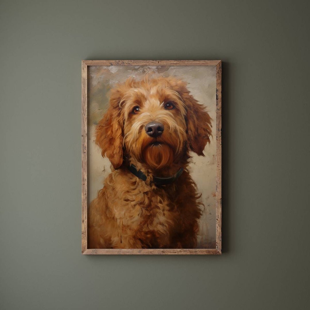 Goldendoodle Portrait Painting, Goldendoodle Art Print, Antique Art ...