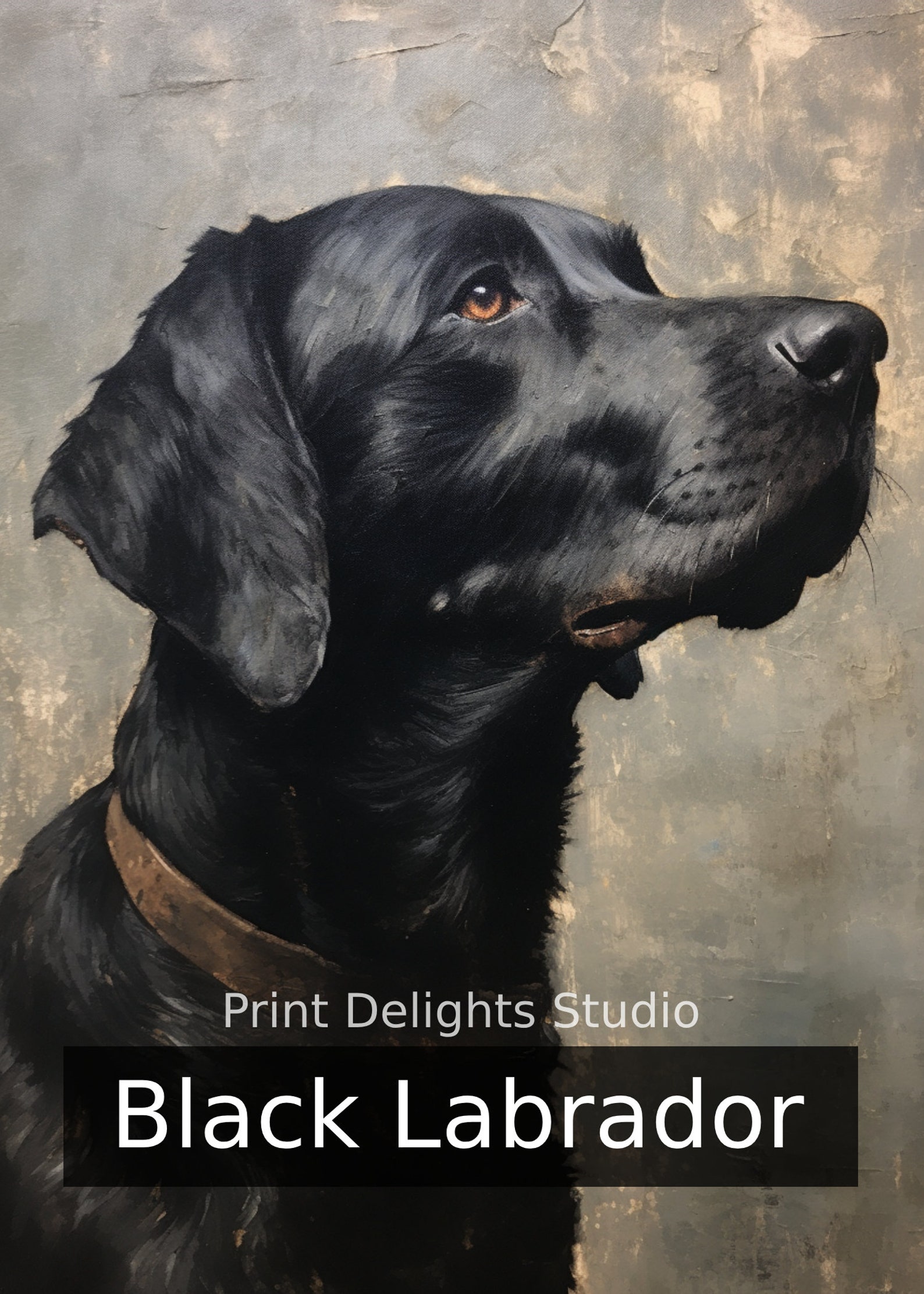 Vintage Black Labrador Portrait, Black Lab Art Print, Antique Oil ...