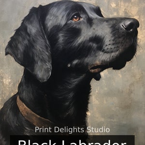 Vintage Black Labrador Portrait, Black Lab Art Print, Antique Oil ...