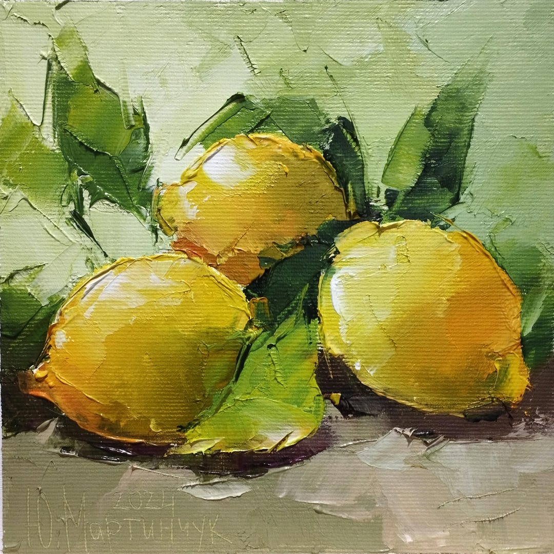 Vibrant Lemons Oil Painting. Original Handmade Art. Impressionist Home ...