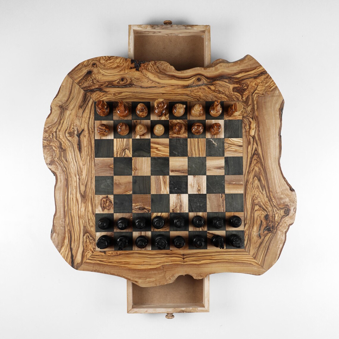Unique Handmade Olive Wood Chess Game Set With Storage, Vintage ...