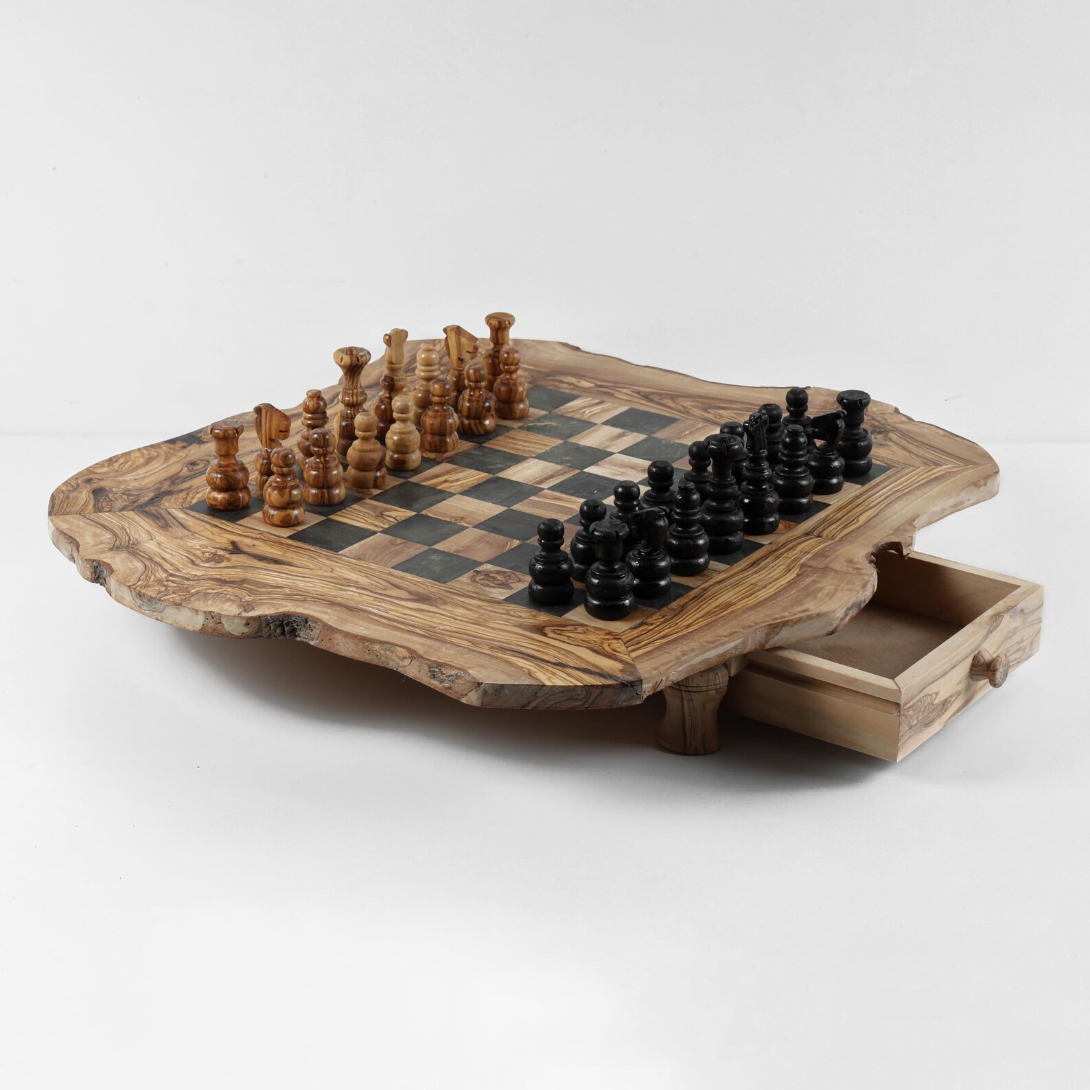 Unique Handmade Olive Wood Chess Game Set With Storage, Vintage ...