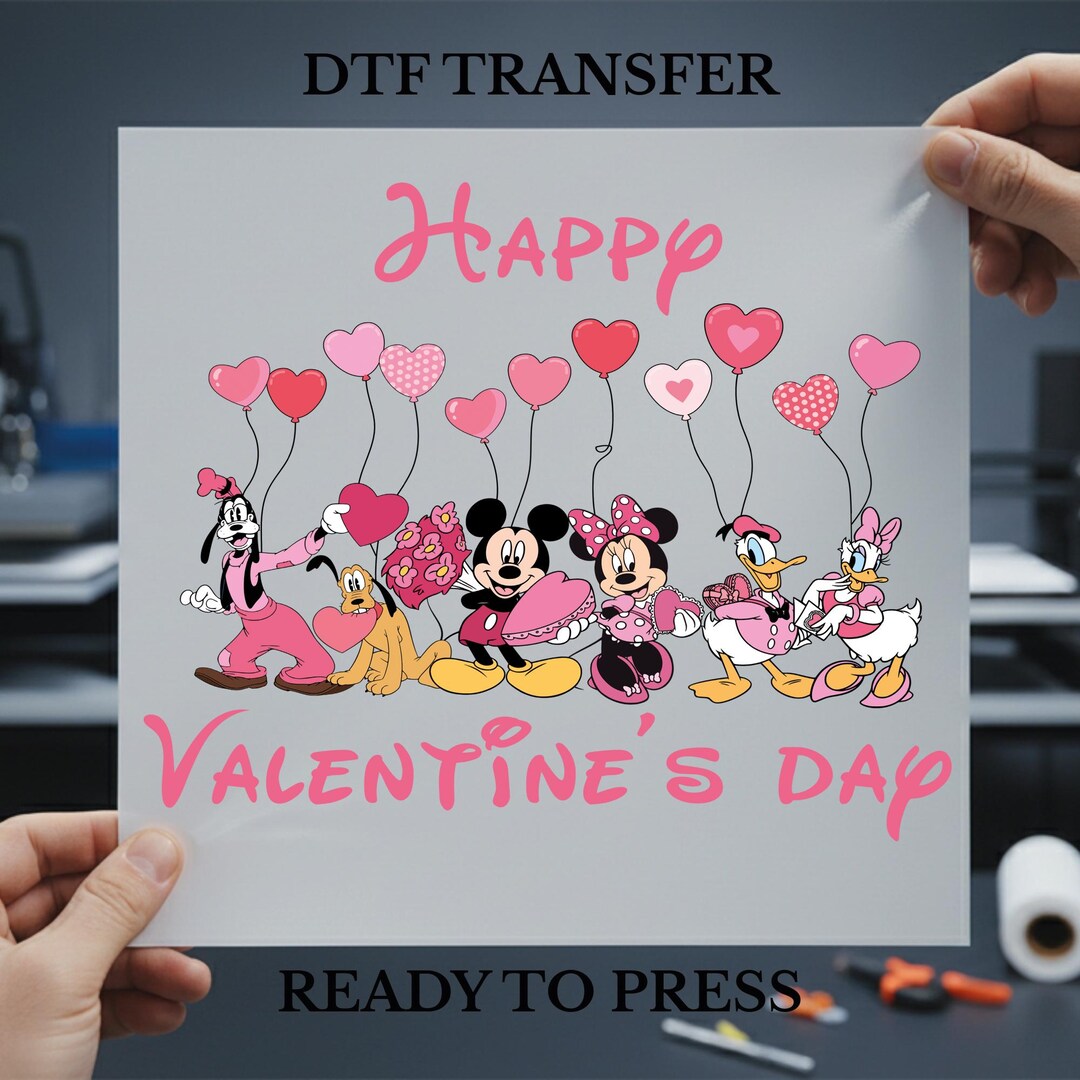Valentine Disney DTF Transfer Ready to Press, Pink Hearts Balloons ...