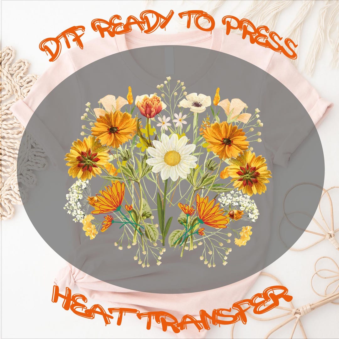 Wildflower DTF Transfer Ready to Press, Wildflower Design, Heat Press ...