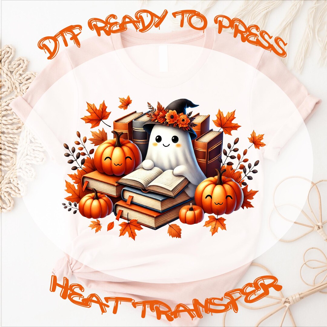 Fall Ghost Books Dtf Transfer, Fall Ghost Ready to Press, Fall Book ...