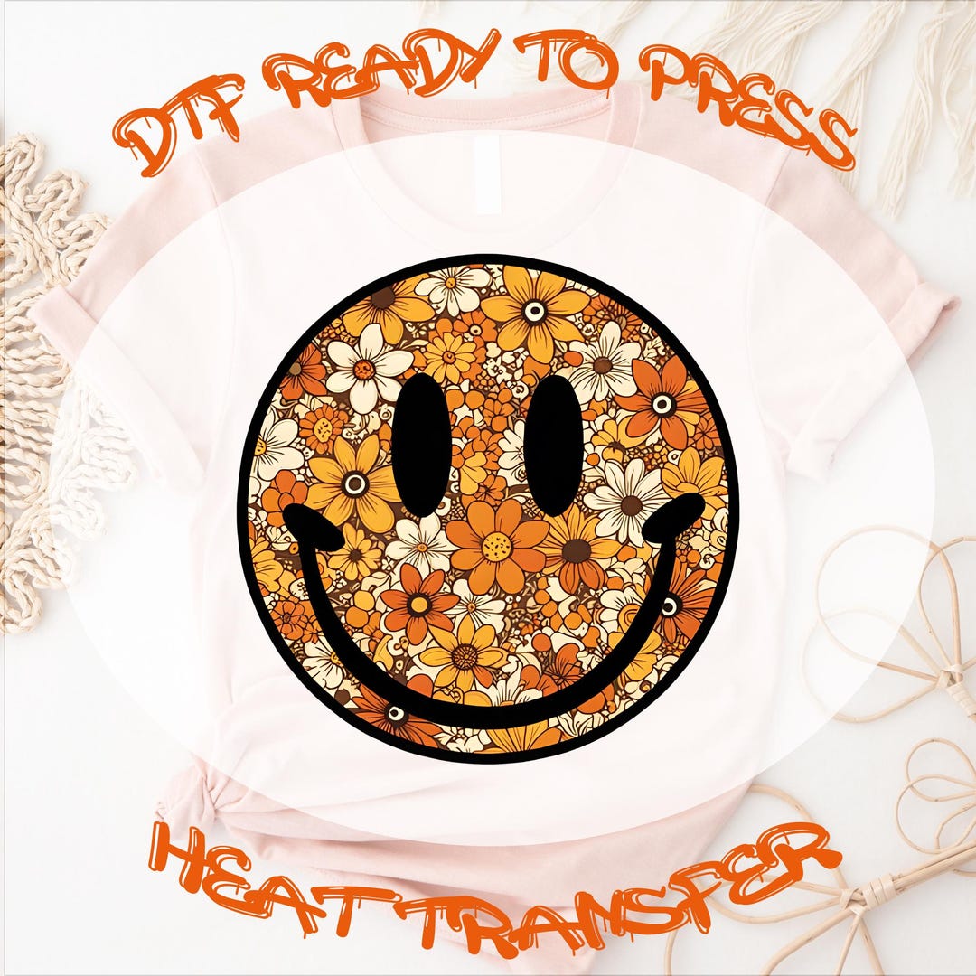 Fall Floral Smiley Face DTF Transfer, Ready to Press - Etsy