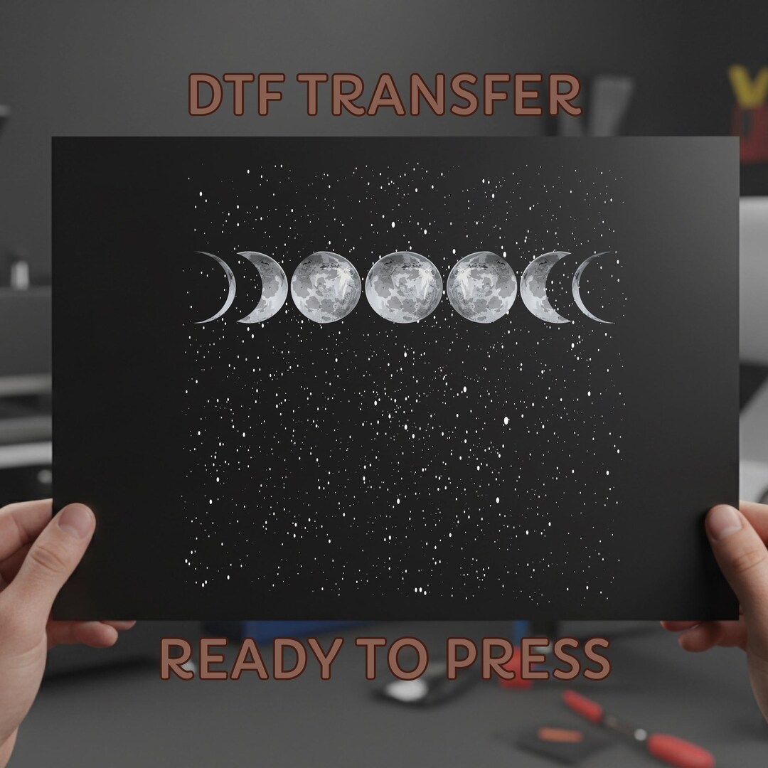 Moon Phases Celestial DTF Transfer, Realistic Lunar Cycle Iron On, Boho ...