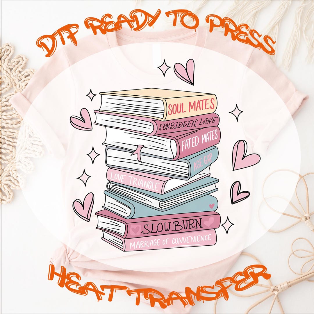 Retro Stack of Books Dtf Transfer Ready to Press, Retro Bookworm Dtf ...