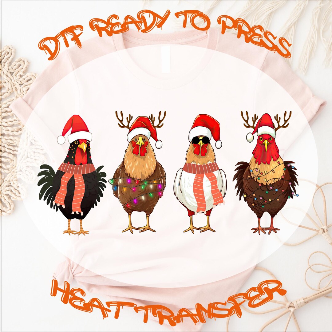 Chicken Christmas Lights DTF Transfer, Merry Christmas Chicken Ready to ...