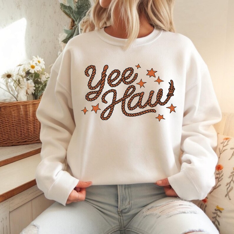 Yee Haw Rope Letters DTF Transfer, Western Star Country Graphic, Ready ...
