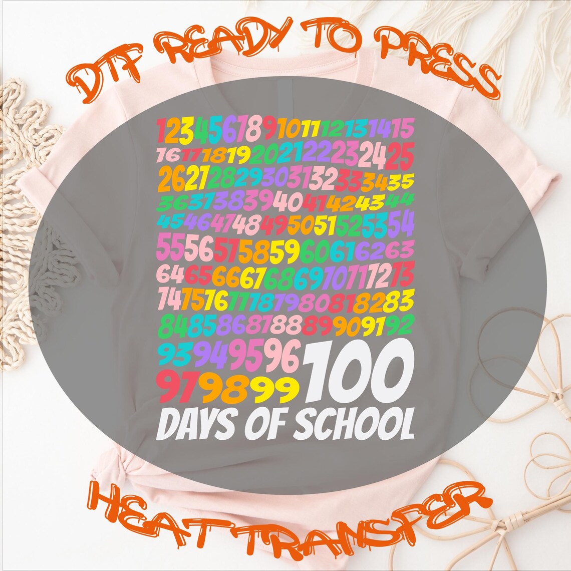 100 Days of School Colorful Numbers Dtf, Teacher Ready for Press, 100 ...