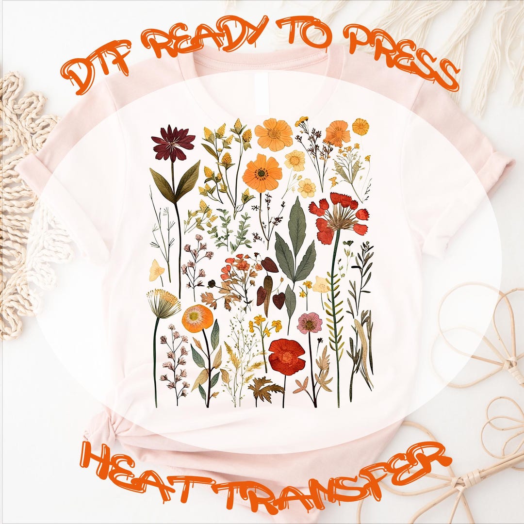 Wildflower DTF Transfer Ready for Press, Boho Floral Iron on Transfer ...