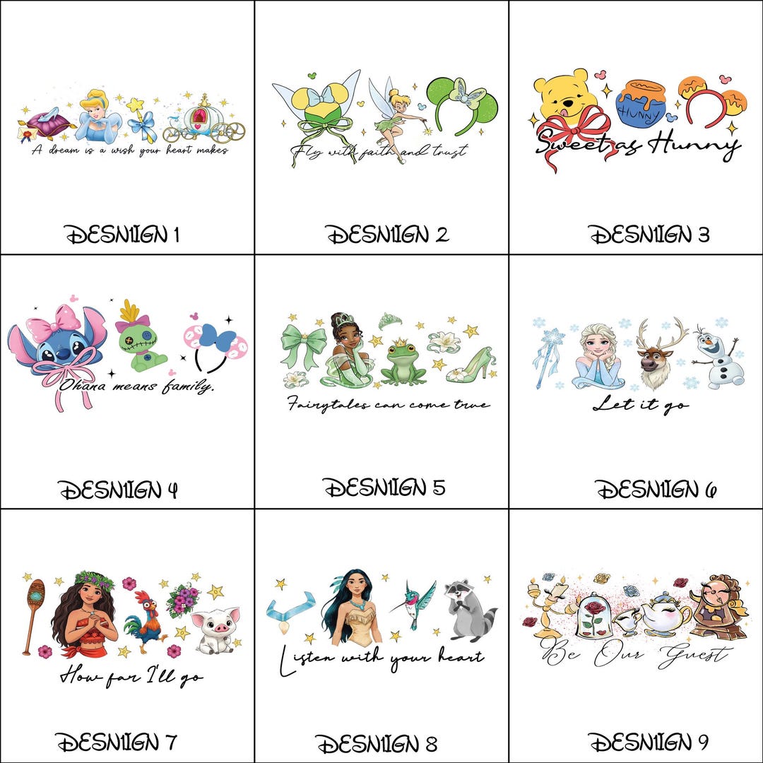 Disney Characters DTF Transfer, Disneyland Stitch Pooh Princess Iron on ...