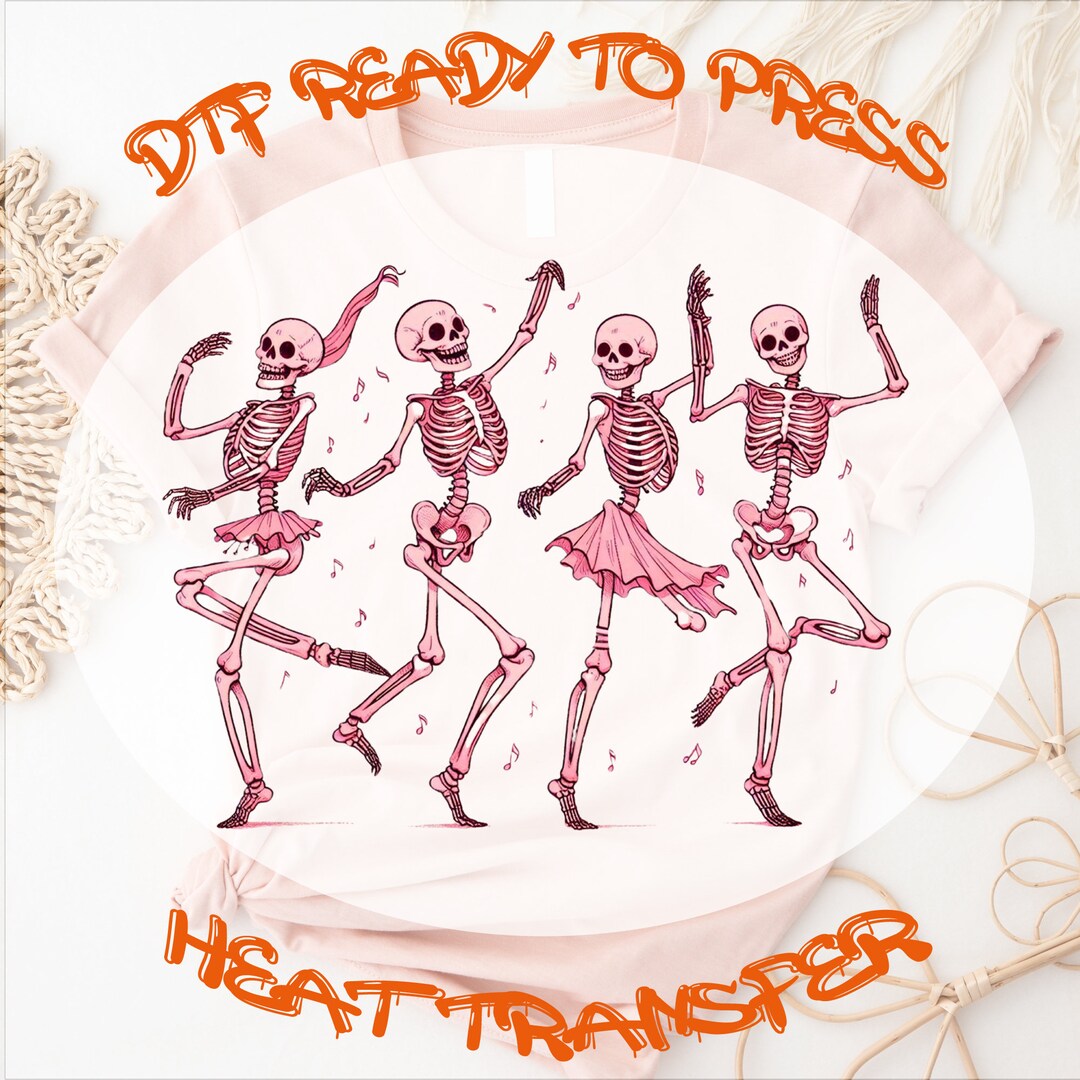 Dancing Skeleton Ready to Press, Halloween Pink Skeleton Dtf Transfer ...