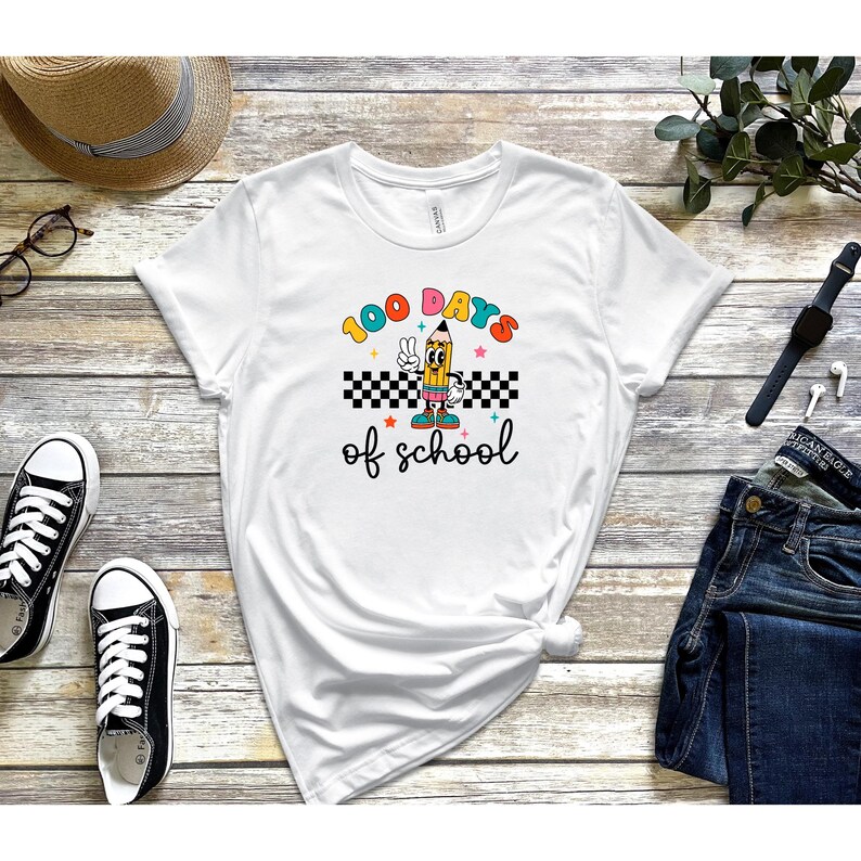 100 Days of School Pencil DTF, Retro Checkered 100th Day of School ...