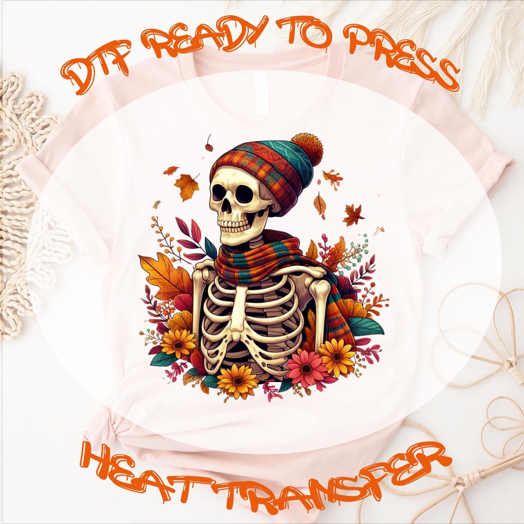 Floral Fall Skeleton DTF Transfer, Fall Skeleton Ready to Press, Fall ...