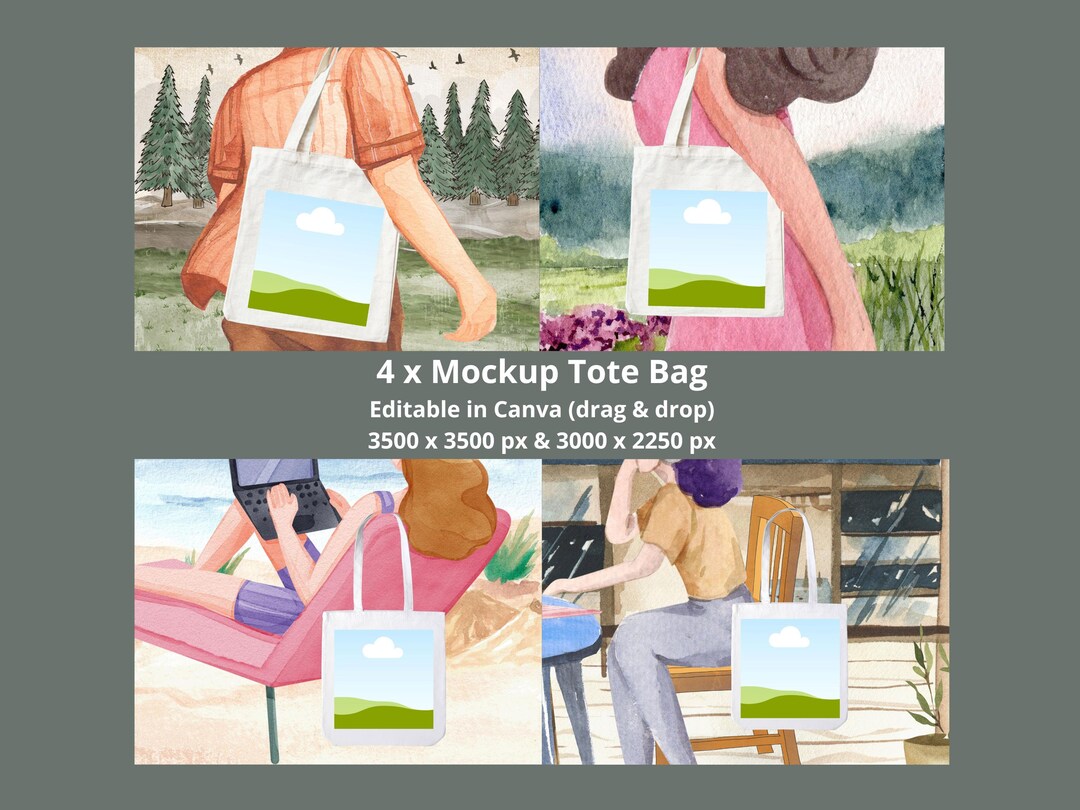 Watercolor Tote Bag Mockup: Canva Template Bundle - Etsy
