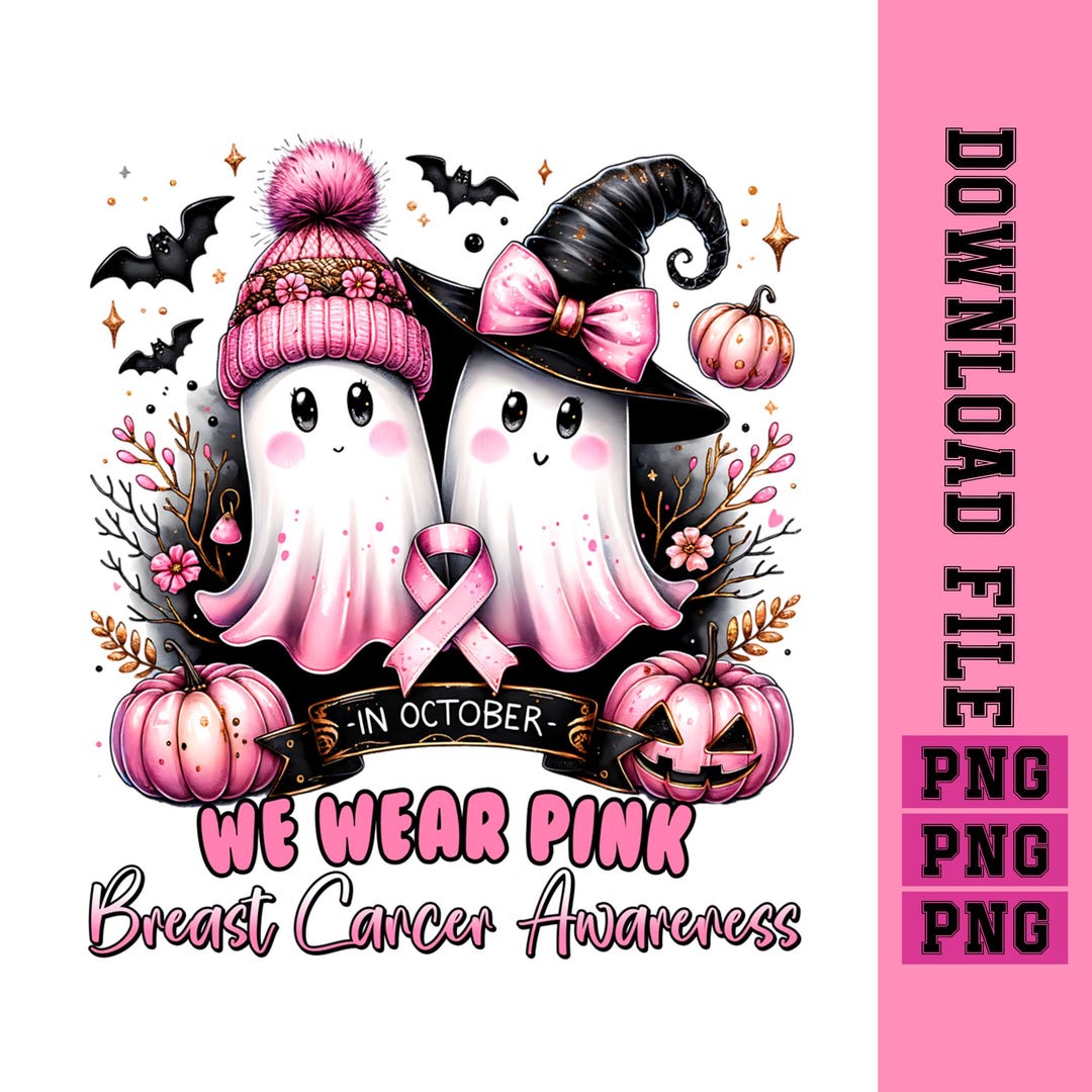 In October We Wear Pink Ghost PNG Breast Cancer Awareness Clipart ...