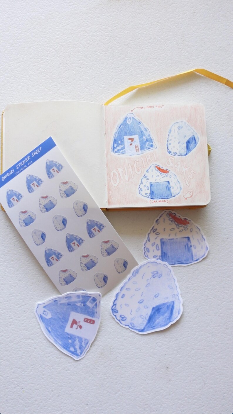 Trio of Blue Onigiri Stickers, Cute Stickers, Stationery, Laptop ...