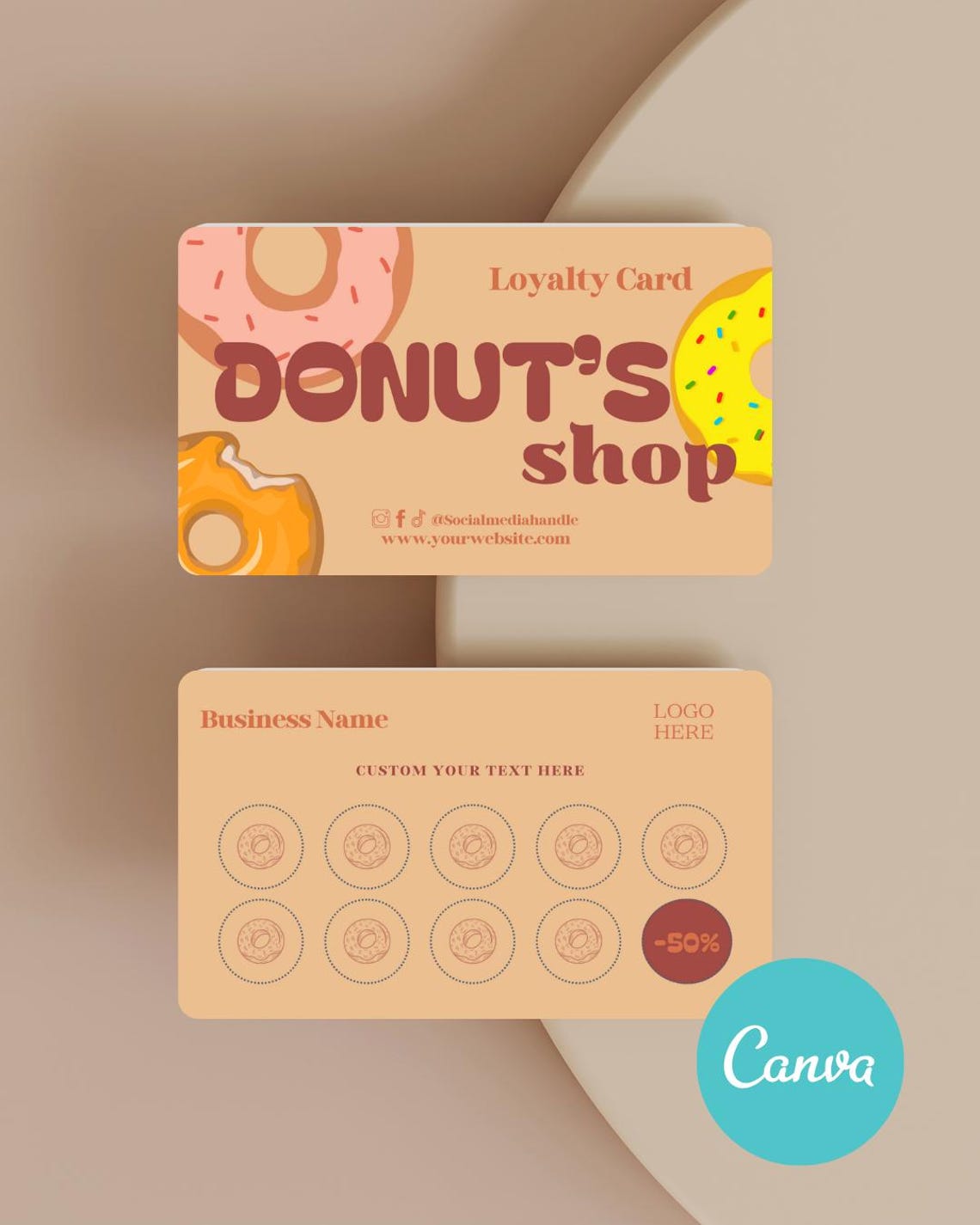 Donut Punch Card, Loyalty Business Card, Editable on Canva - Etsy