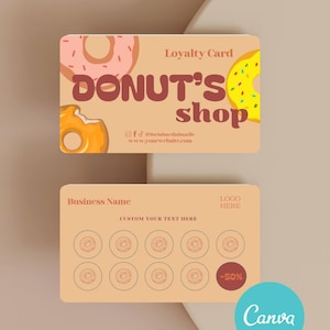 Donut Punch Card, Loyalty Business Card, Editable on Canva - Etsy
