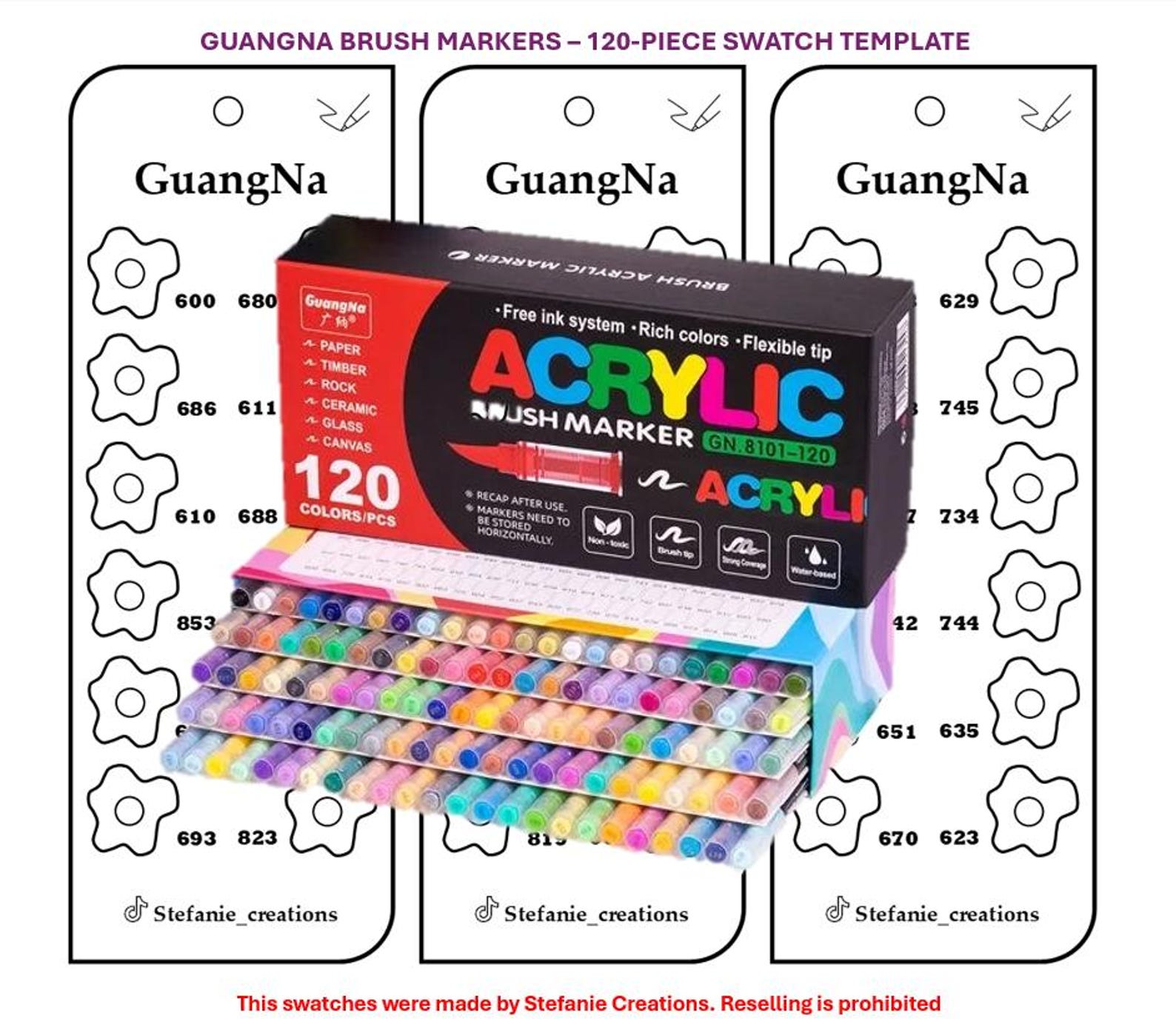 Digital PDF Guangna - 120-piece Brush Markers Swatch Template | DIY ...