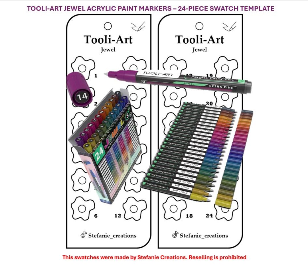 Digital PDF Tooli-art Jewel - 24-piece Acrylic Paint Markers Swatch ...