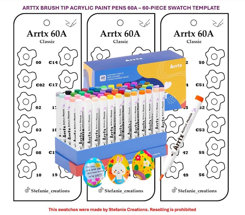 Digital PDF ARRTX 60A - 60-piece Acrylic Paint Markers Swatch Template ...