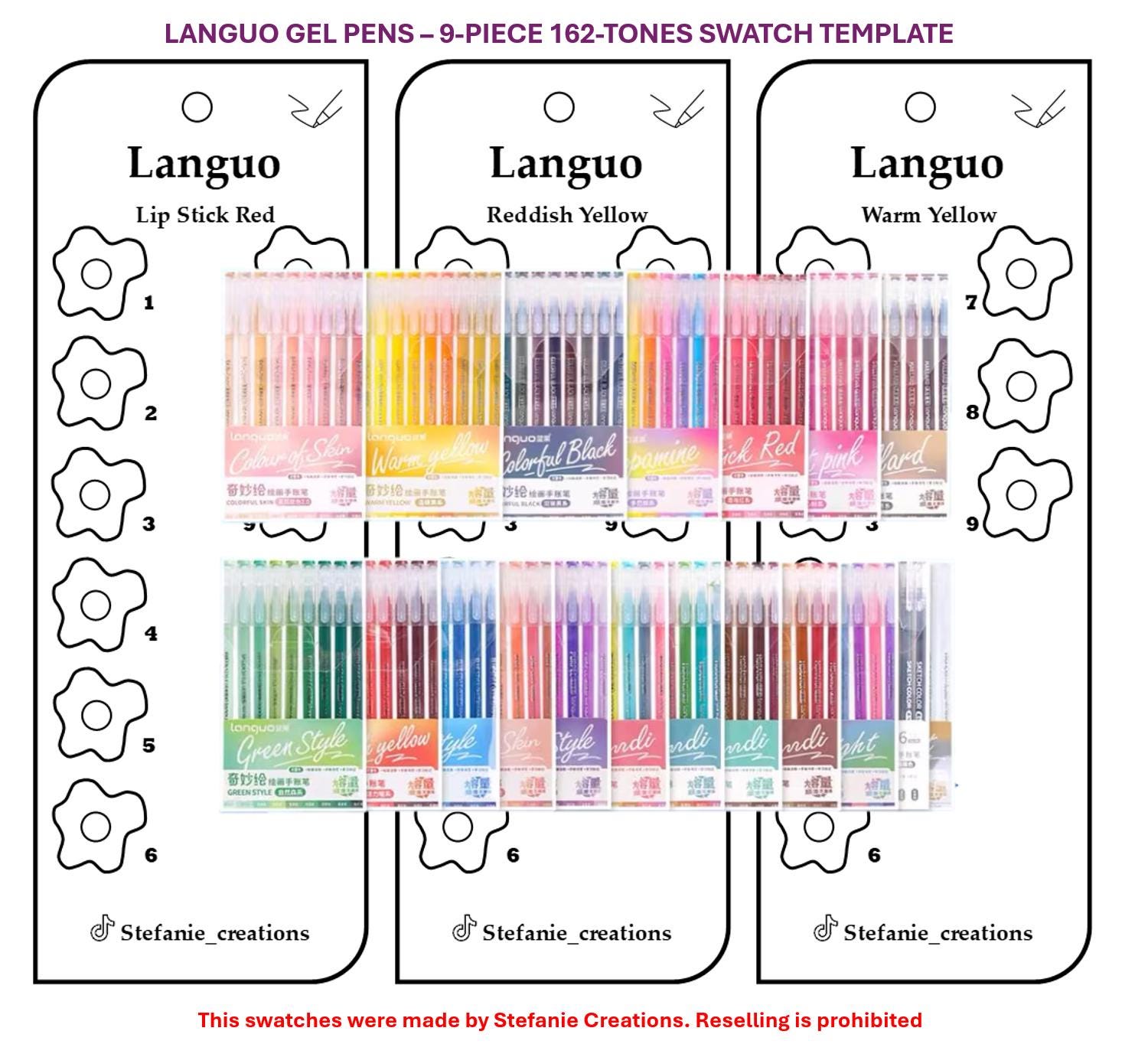 Digital PDF Languo Gel Pens - 9-piece 162-tones Swatch Template ...