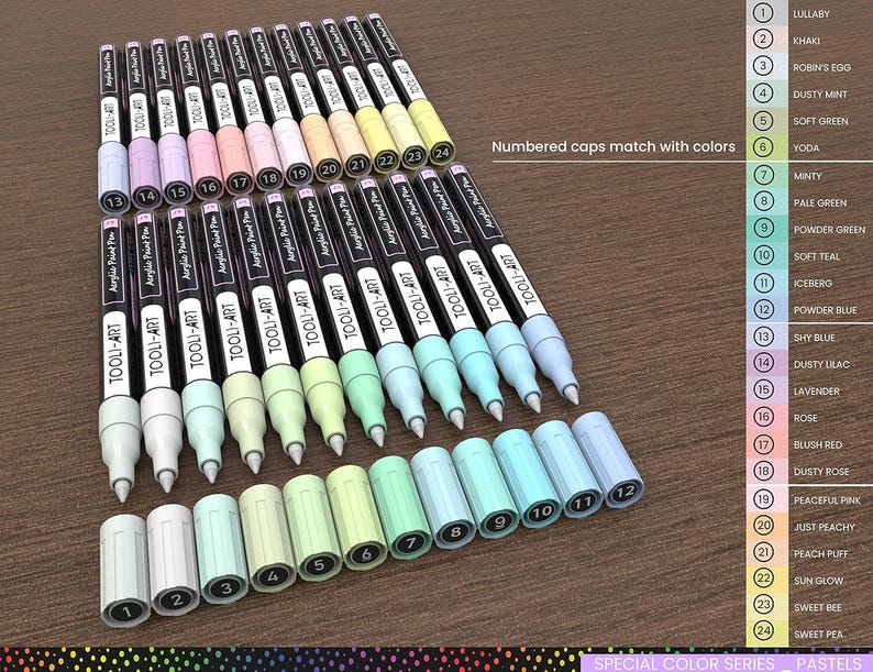 Digital PDF Tooli-art Pastel - 24-piece Acrylic Paint Markers Swatch ...