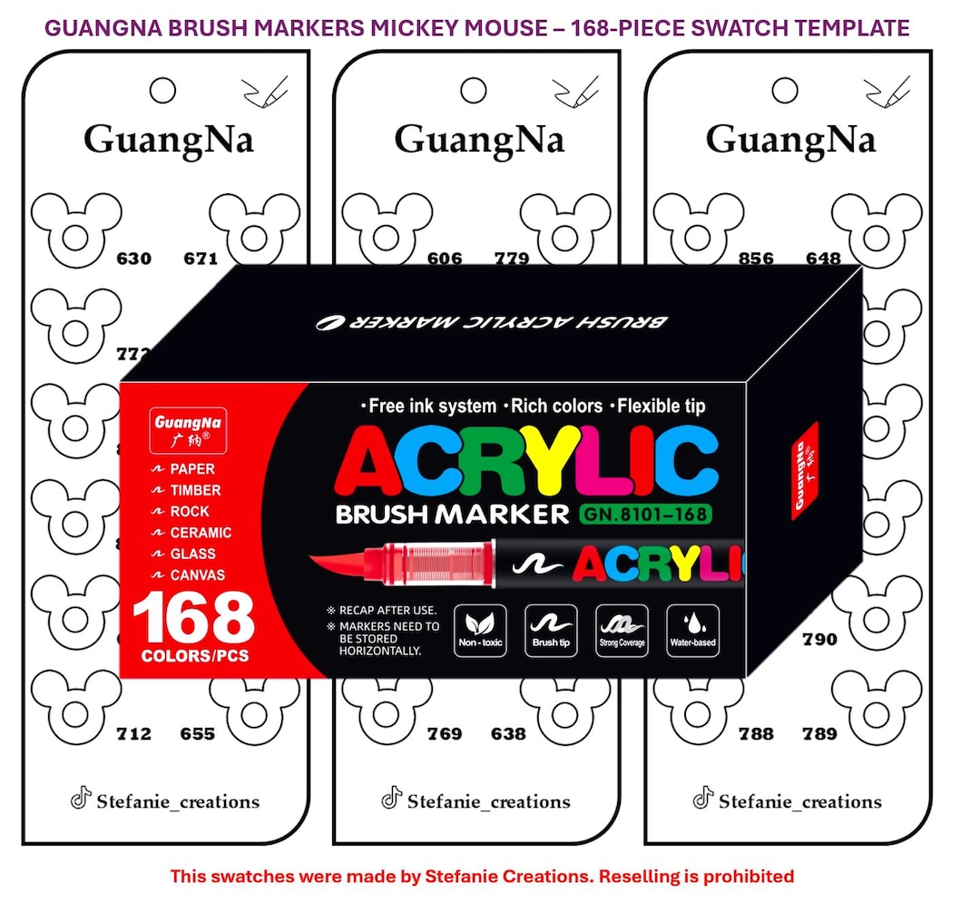 Digital PDF Guangna MICKEY MOUSE - 168-piece Brush Markers Swatch ...