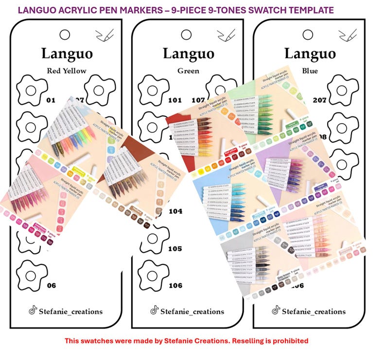 Digital PDF Languo - 9-piece 9-tones Acrylic Paint Markers Swatch ...
