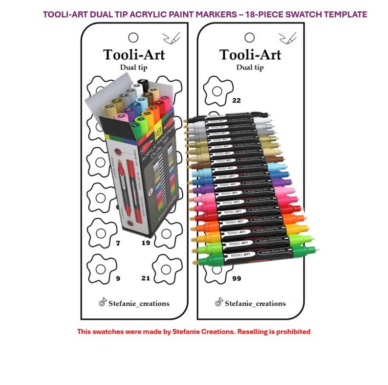 Digital PDF Tooli-art Dual Tip - 18-piece Acrylic Paint Markers Swatch ...