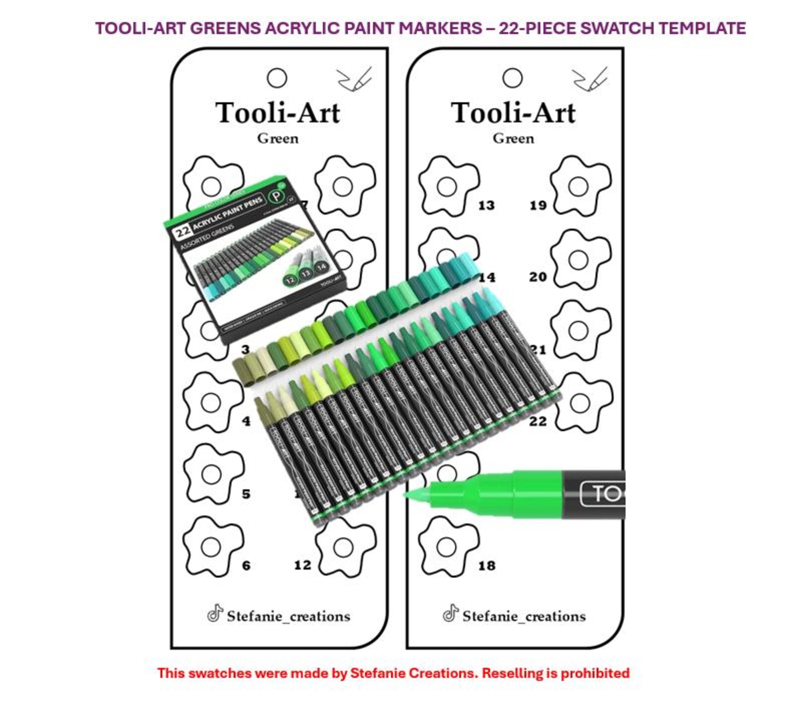Digital PDF Tooli-art Greens 22-piece Acrylic Paint Markers Swatch ...