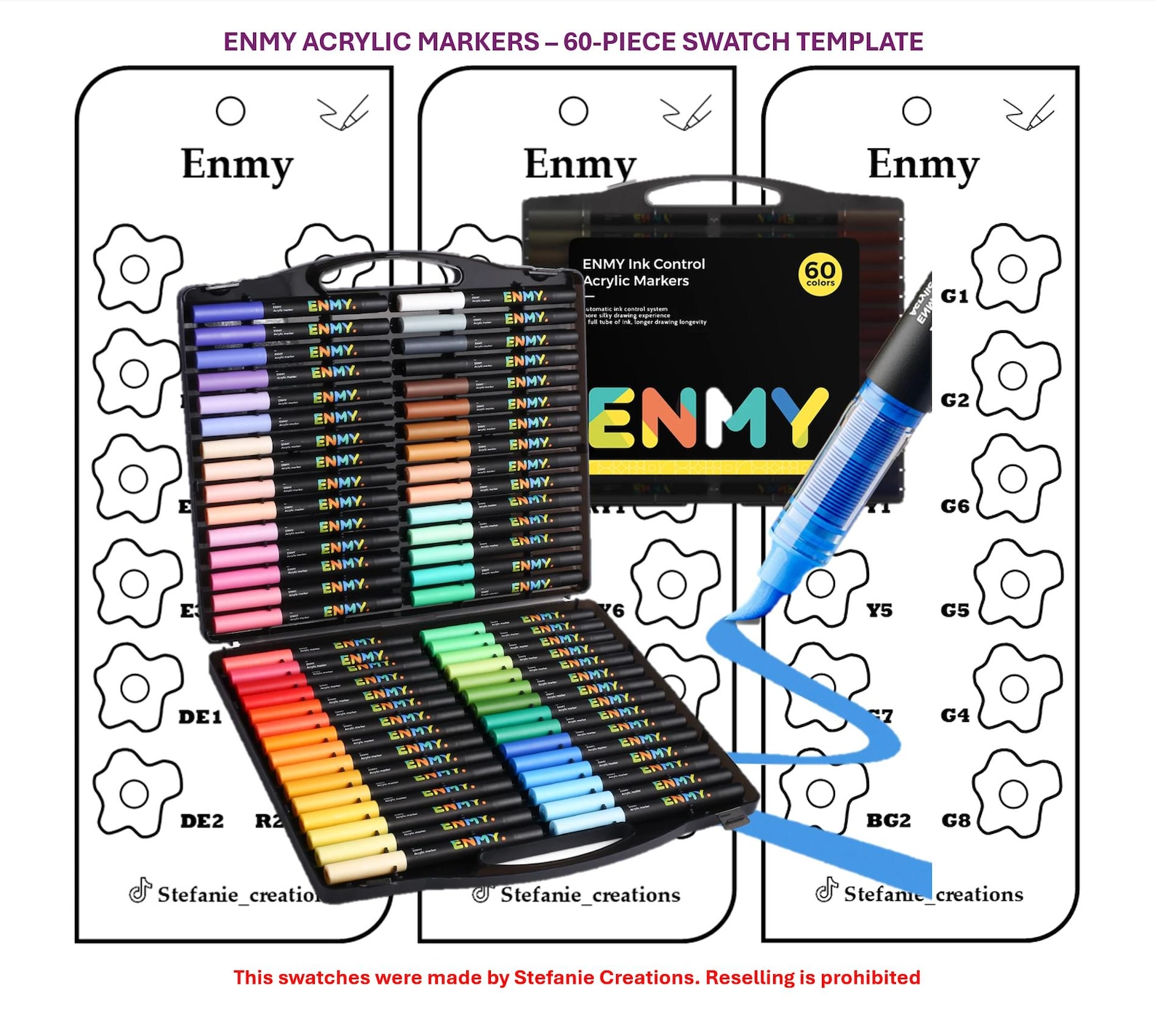 Digital PDF Enmy - 60-piece Acrylic Markers Swatch Template | DIY ...