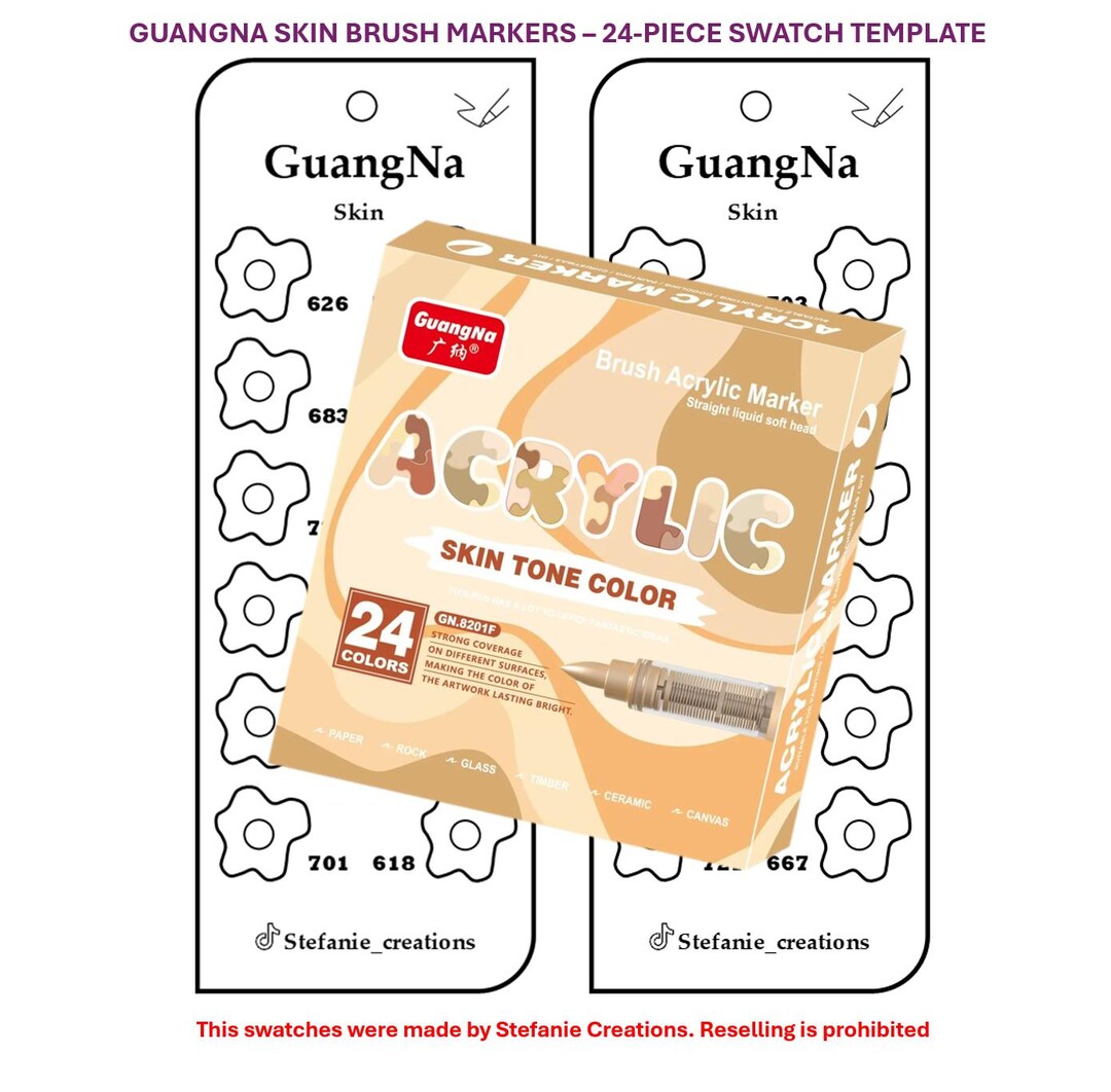 Digital PDF Guangna Skin - 24-piece Brush Markers Swatch Template | DIY Single Page Color Swatch ...