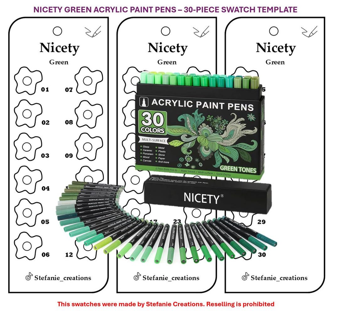 Digital PDF Nicety Green - 30-piece Acrylic Paint Markers Swatch ...