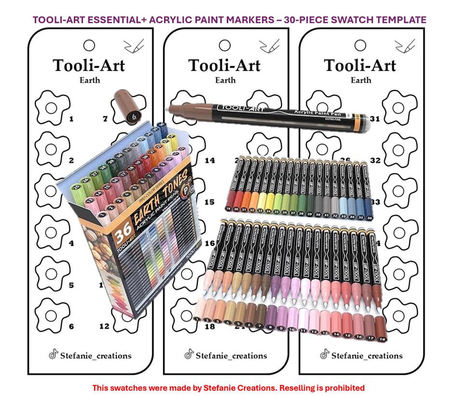 Digital PDF Tooli-art Skin and Earth Tone - 36-piece Acrylic Paint Markers Swatch Template ...