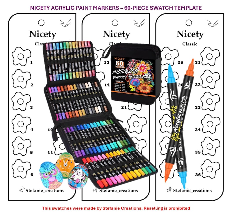 Digital PDF Nicety - 60-piece Acrylic Paint Markers Swatch Template ...