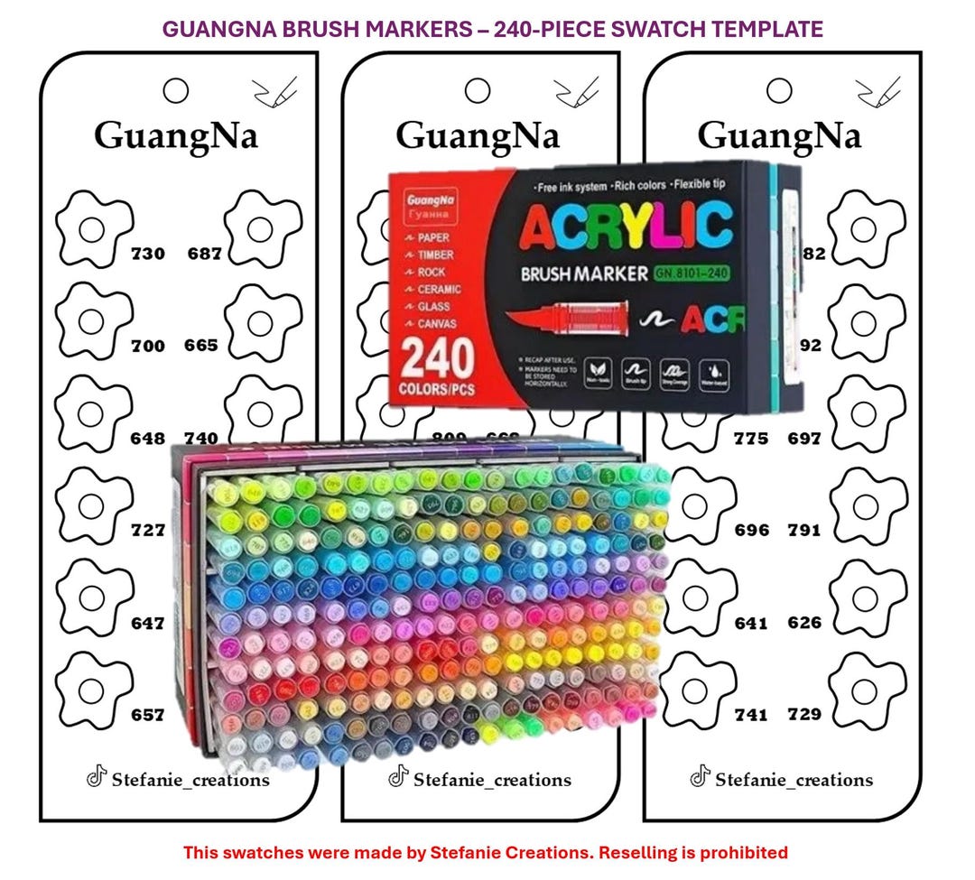 Digital PDF Guangna - 240-piece Brush Markers Swatch Template | DIY ...