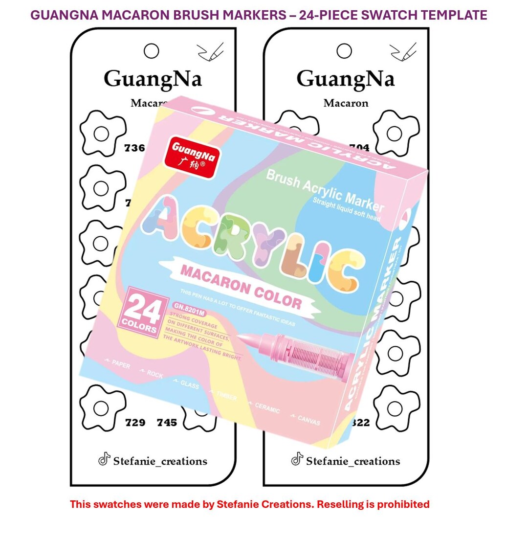 Digital PDF Guangna Macaron 24-piece Brush Markers Swatch Template DIY ...
